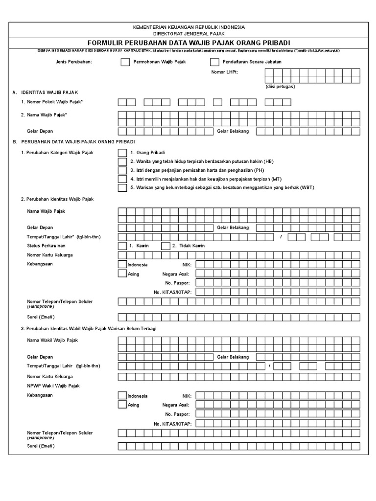 Formulir Perubahan Data Wajib Pajak | PDF