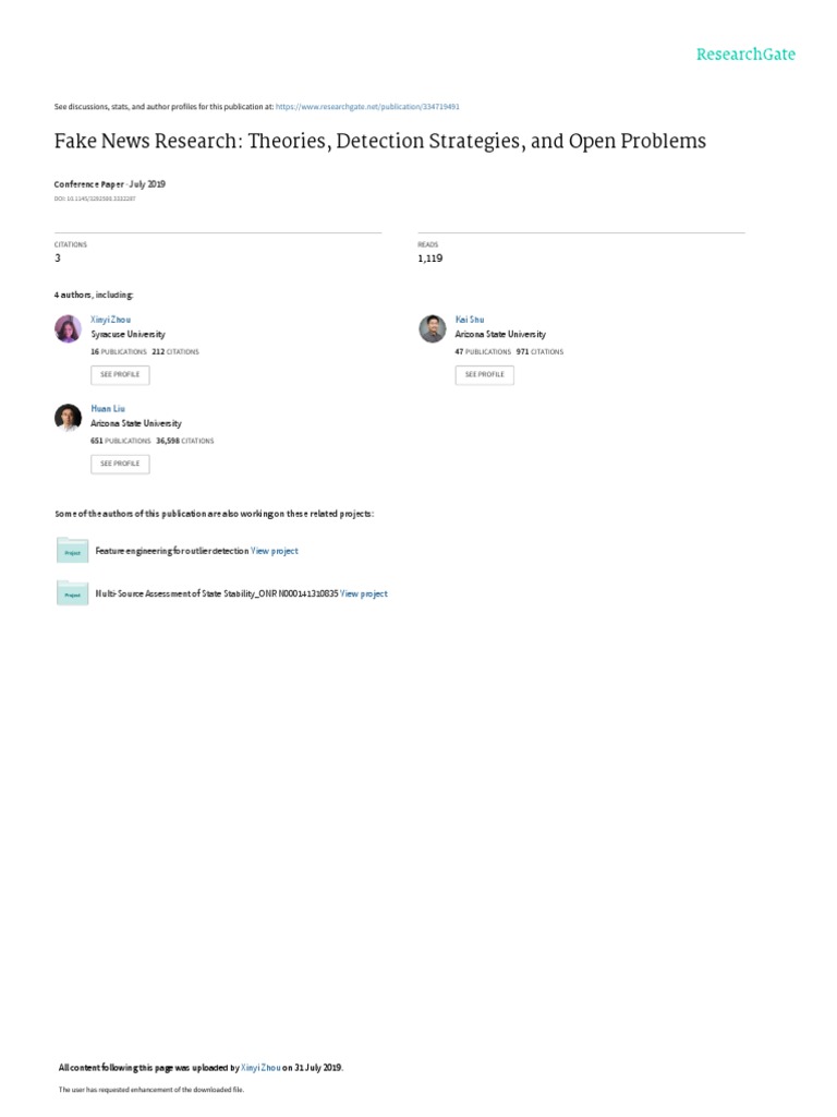 Fake News Research: Theories, Detection Strategies, and Open Problems ...