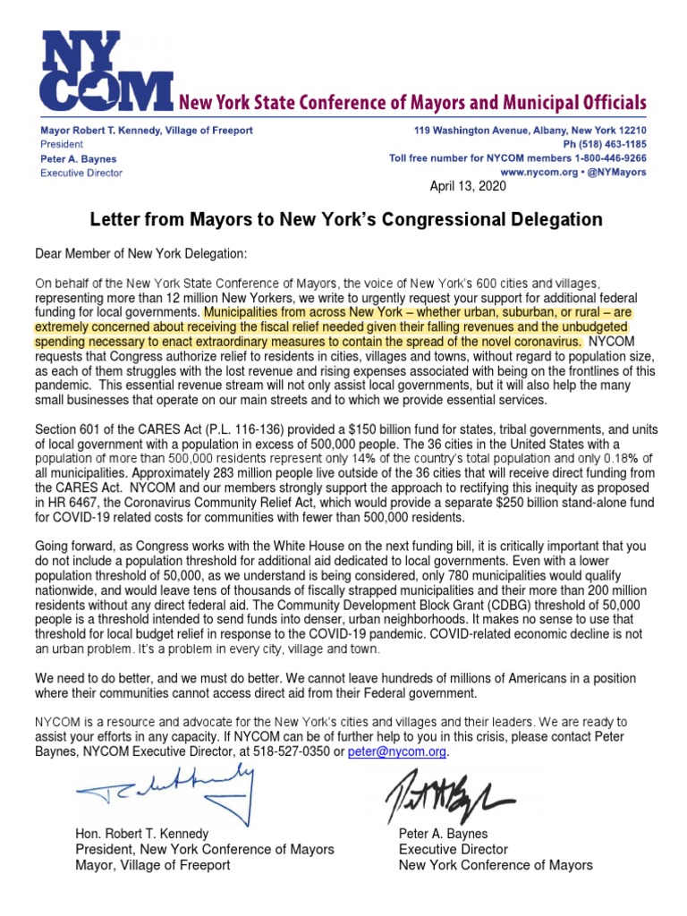 NY Conference of Mayors Letter | PDF | Community Development Block ...