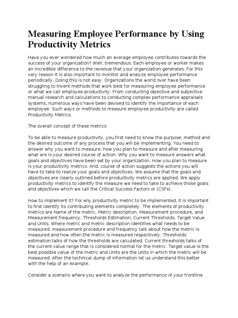 Measuring Employee Performance by Using Productivity Metrics | PDF ...