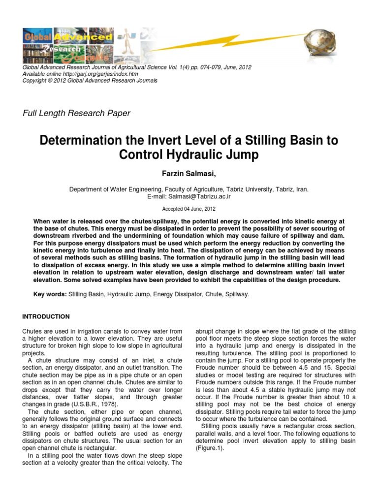Determination The Invert Level of A Stilling Basin To Control Hydraulic ...