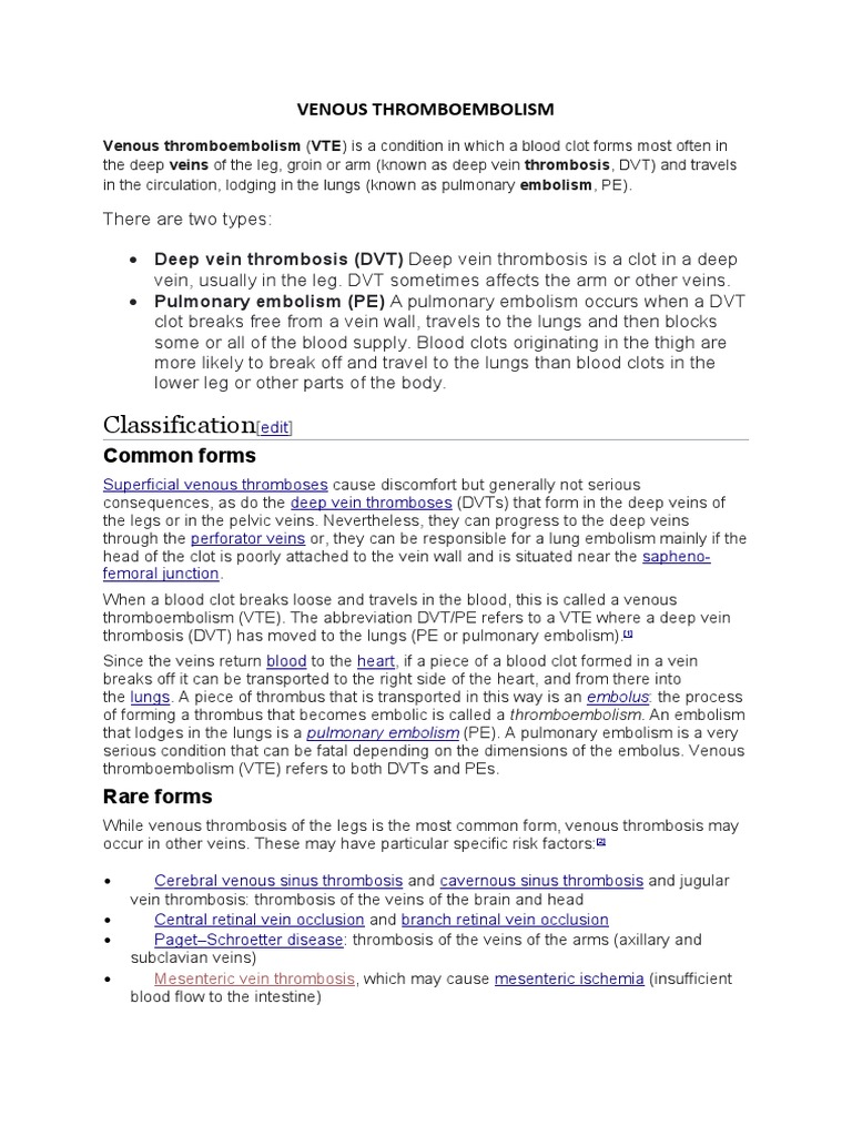 Venous Thromboembolism Pdf Thrombosis Embolism