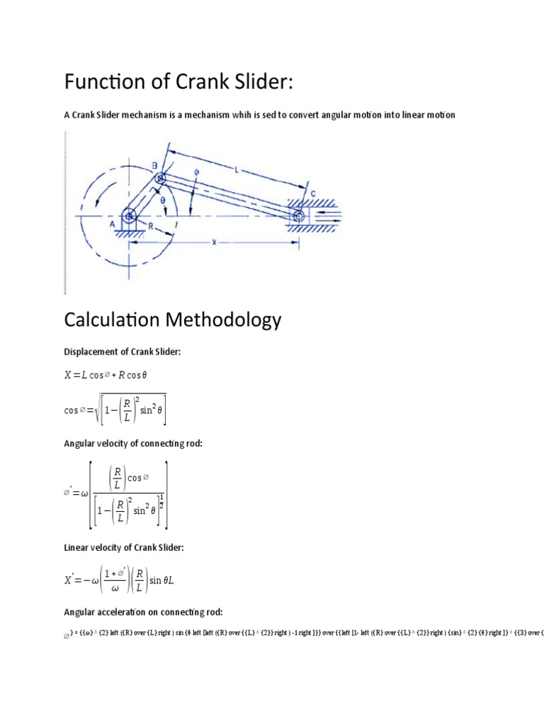 Function of Crank Slider:: Calculation Methodology | PDF