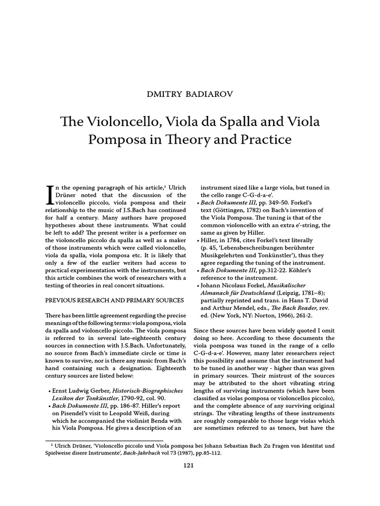 The Violoncello, Viola Da Spalla and Viola Pomposa in Theory and ...