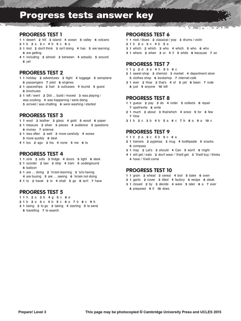 Progress Tests Answer Key: Progress Test 1 Progress Test 6 | PDF | Nature