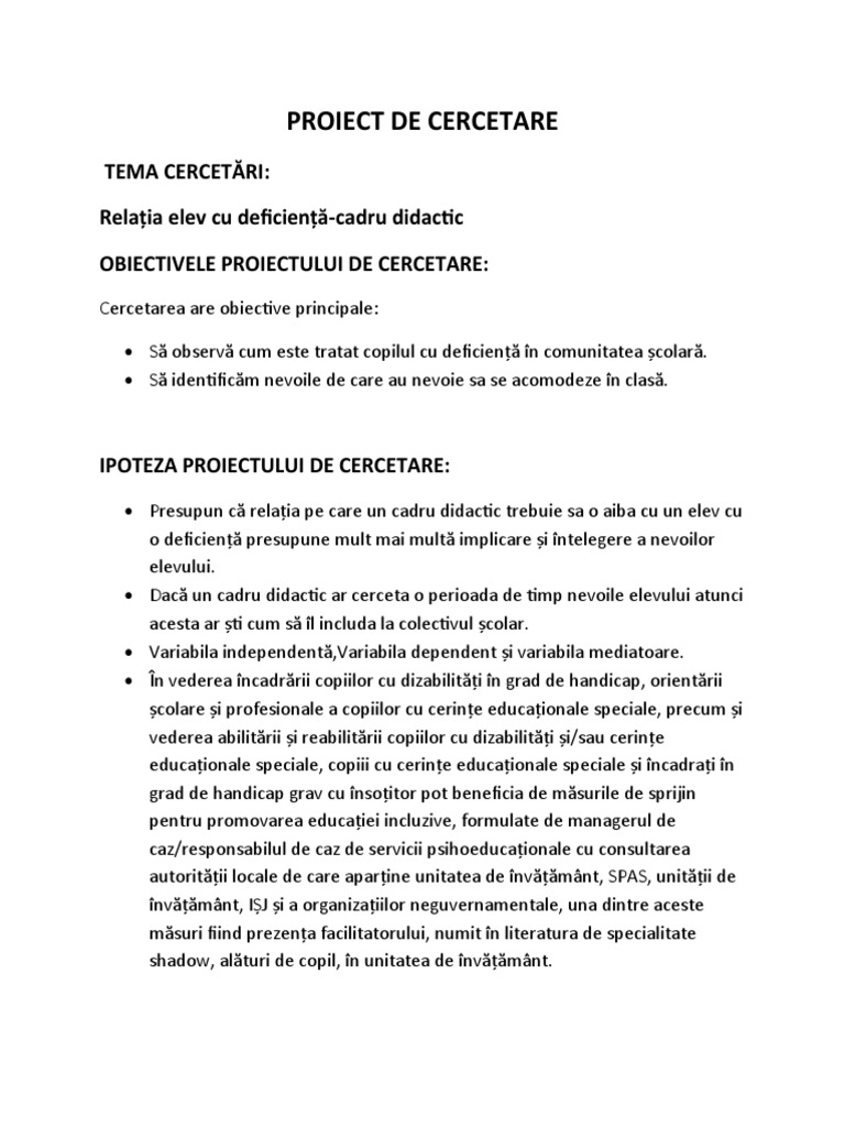 Proiect de Cercetare. | PDF