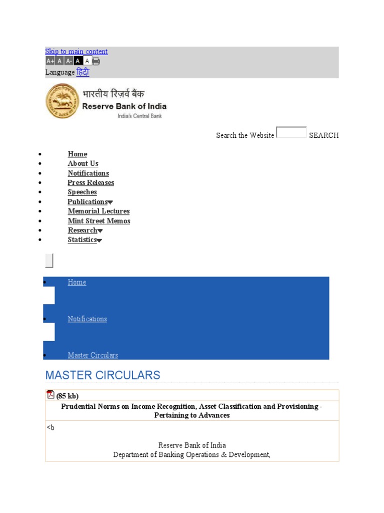 Master Circulars: Language | PDF | Present Value | Banks