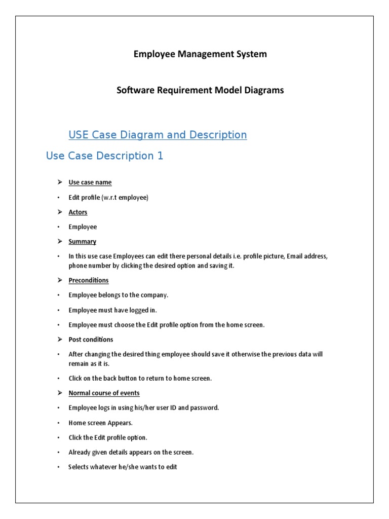 USE Case Diagram and Description Use Case Description 1: Employee ...
