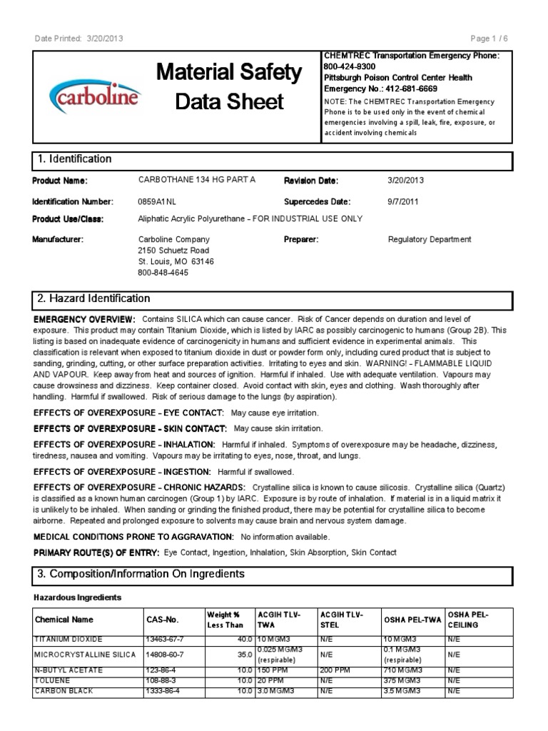MSDS Carboline 134 HG Part A & 811 Converter | PDF | Carbon Dioxide ...