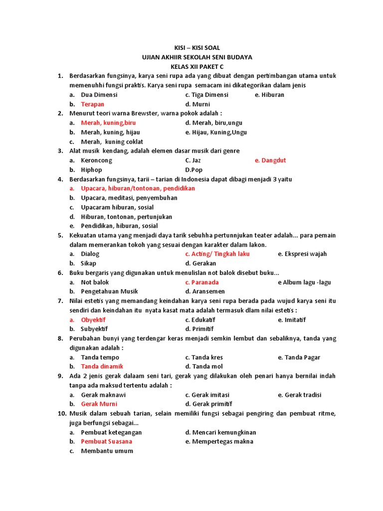 Kisi Kisi Soal Seni Budaya | PDF | Seni