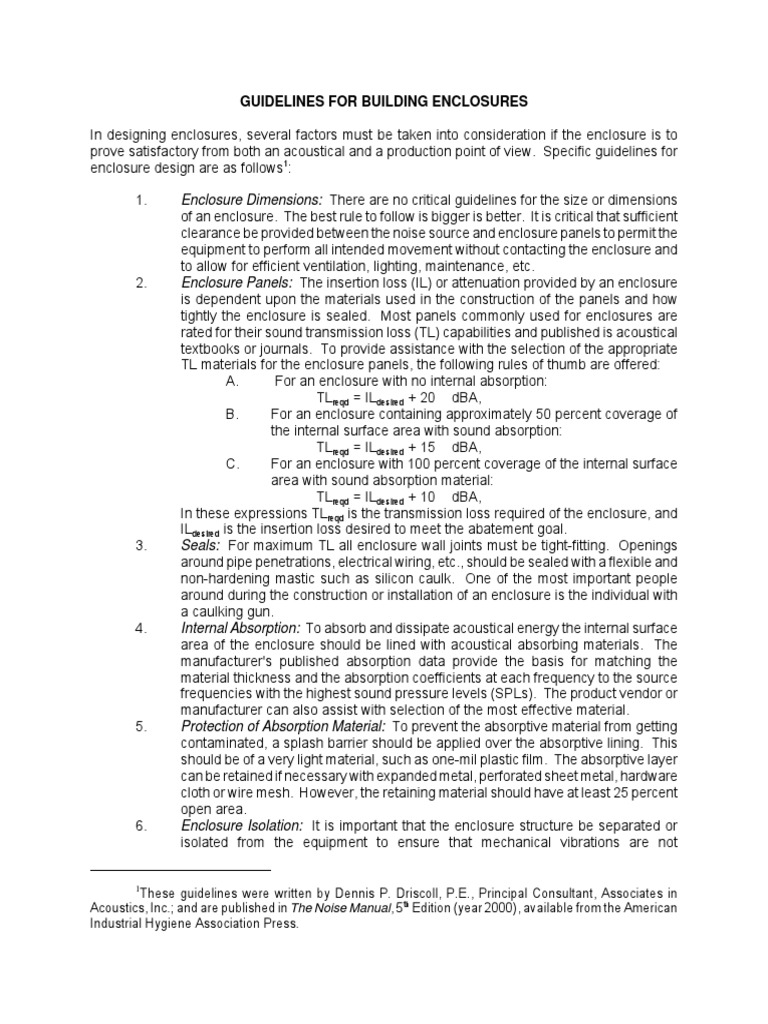 Enclosure Dimensions:: Guidelines For Building Enclosures | PDF ...