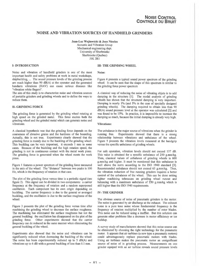 Noise and Vibration Sources of Handheld Grinders | PDF | Mill (Grinding ...