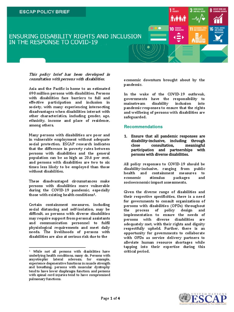 ESCAP - Policy - Brief (COVID-19 - and - PWDS) PDF | PDF | Disability ...