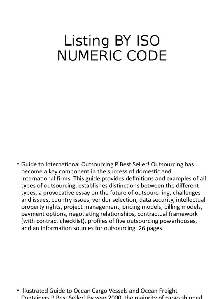Listing BY ISO Numeric Code | PDF | Business | Technology & Engineering