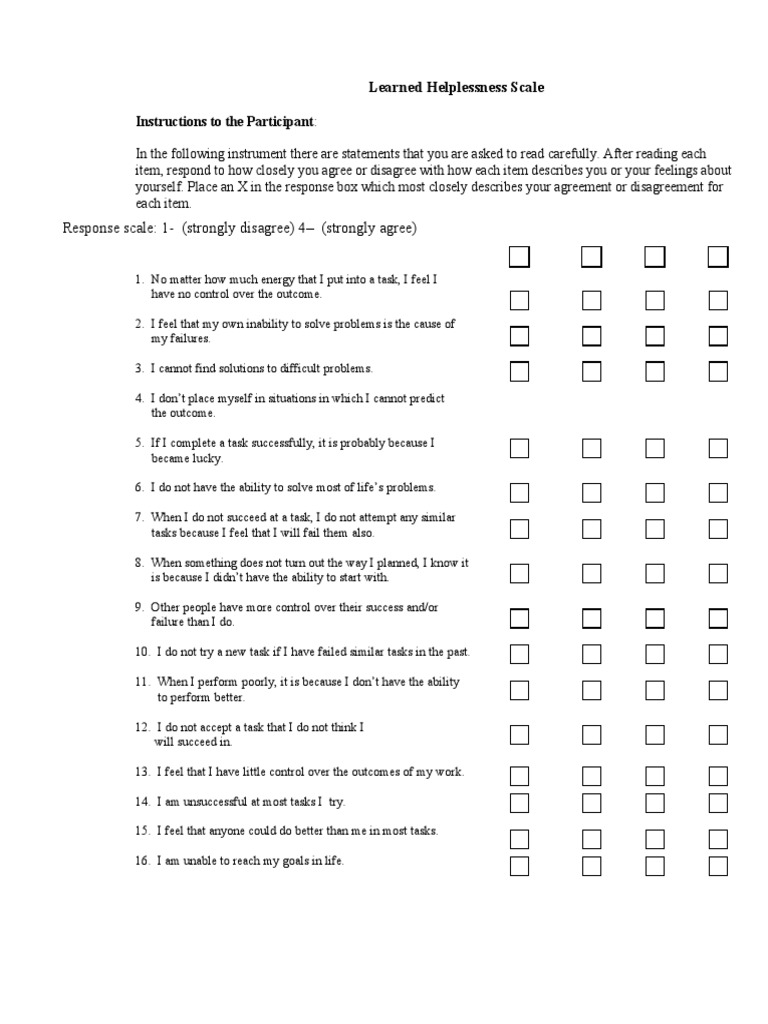 Learned Helplessness Scale | PDF