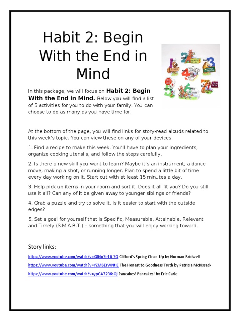 Activities for Habit 2: End in Mind | PDF | Lifestyle