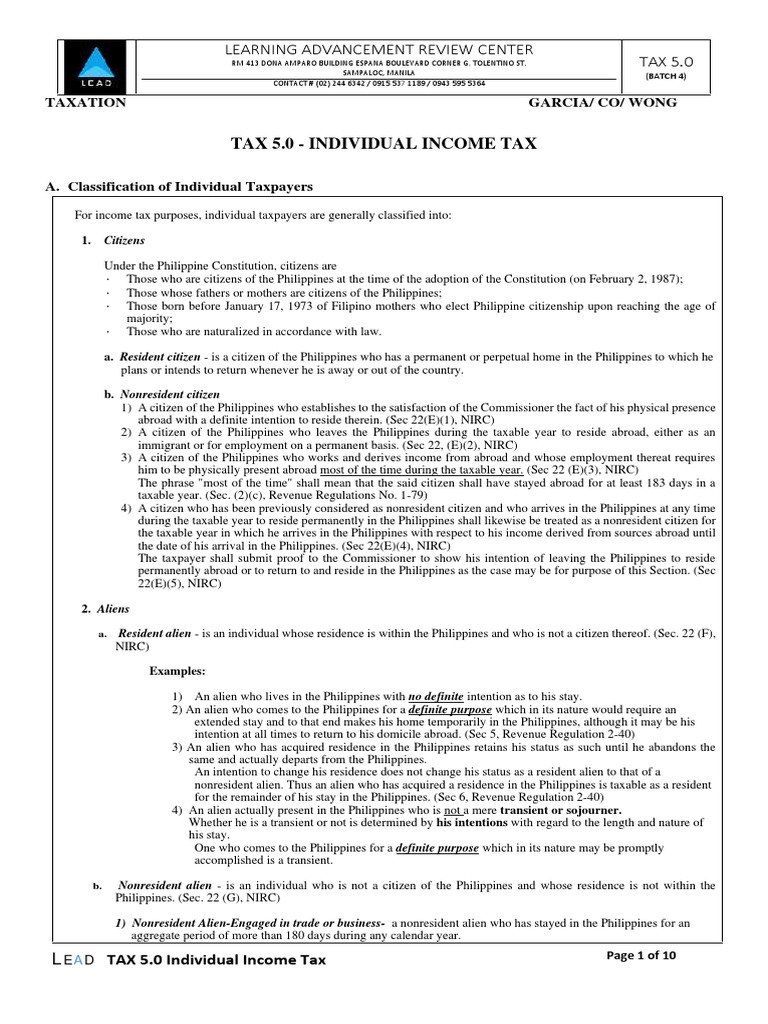 Tax-Review-Handouts-INDV FWT CGT FBT EST PDF | PDF | Income Tax | Tax Deduction