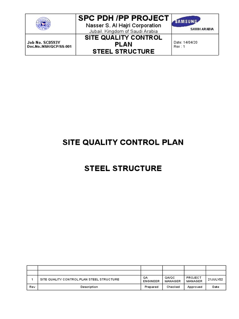 SPC PDH /PP Project: Site Quality Control Plan Steel Structure | PDF