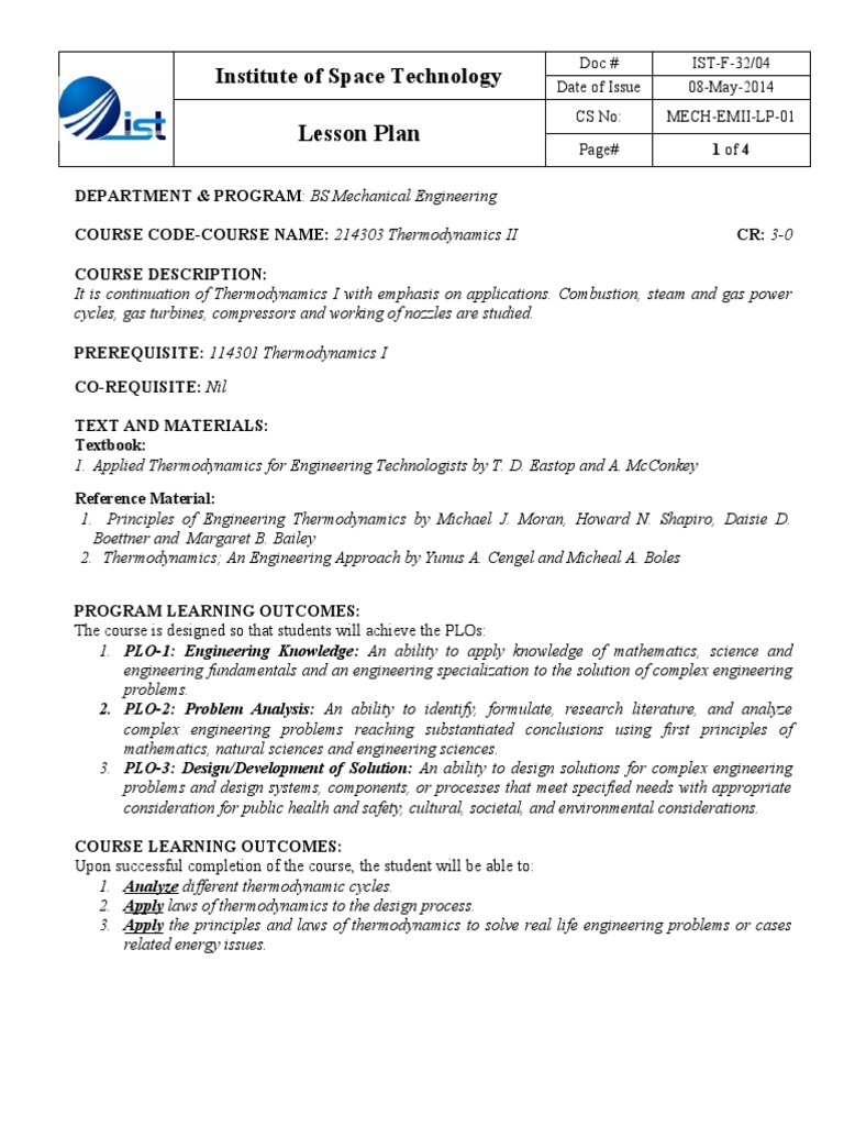 Lesson Plan Thermodynamics II | PDF | Boiler | Steam