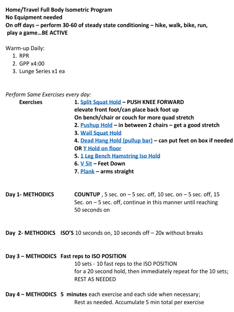 Full Body Isometric Workout Plan | PDF
