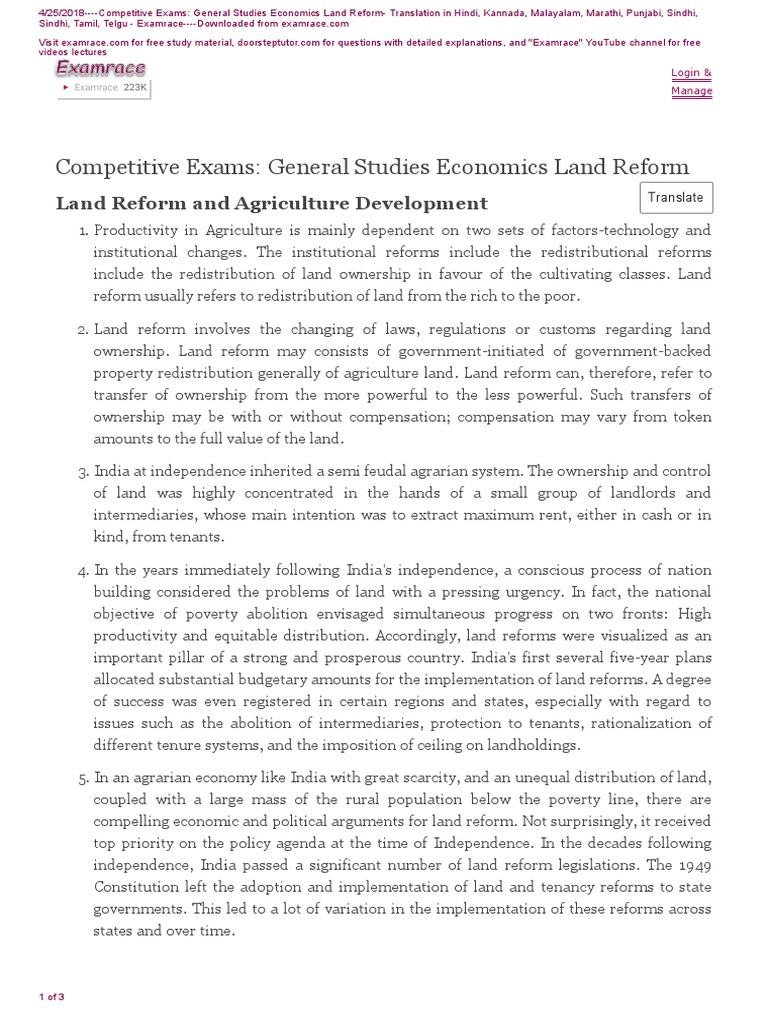 Analysis of Land Reform Policies in Post-Independence India and their ...