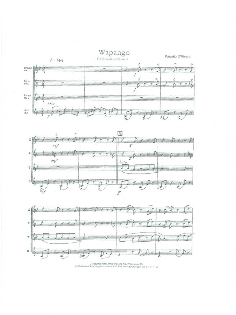 P. de Rivera - Wapango (Sax Quartet) (Guión) | PDF