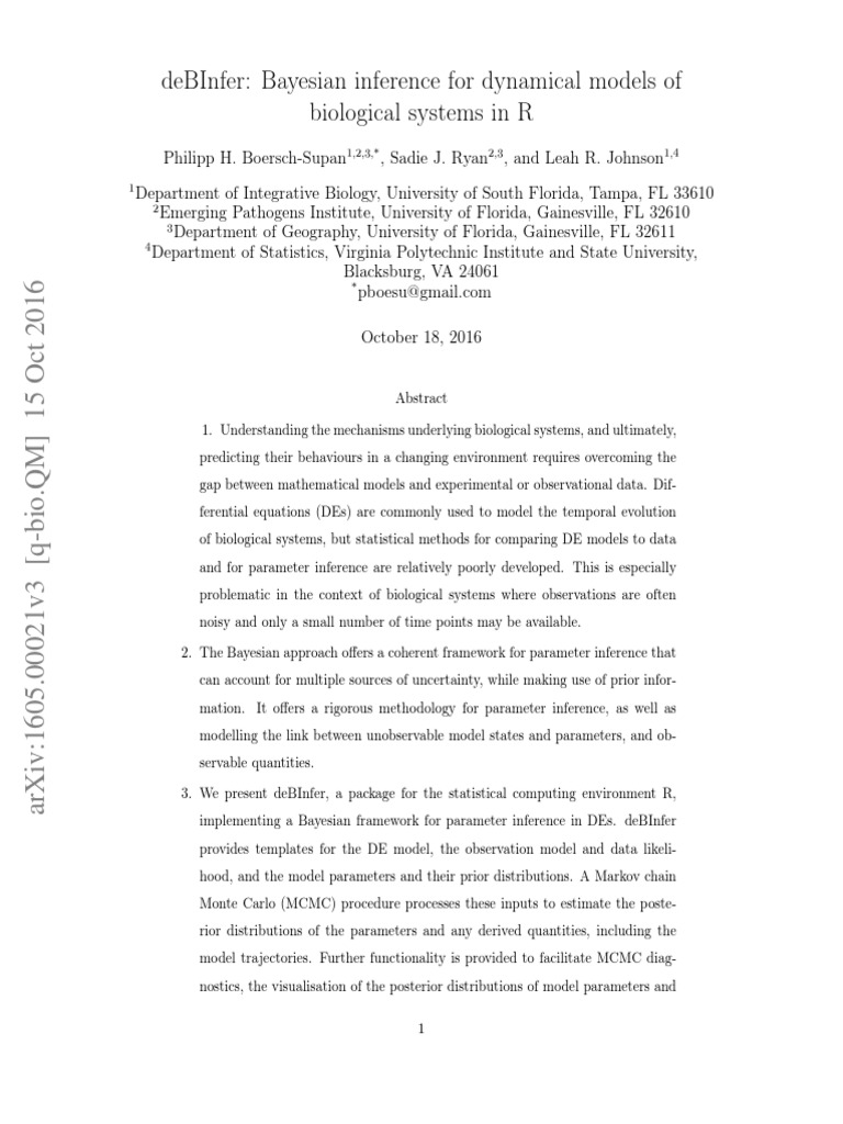 Debinfer: Bayesian Inference For Dynamical Models of Biological Systems in R | PDF | Statistical ...