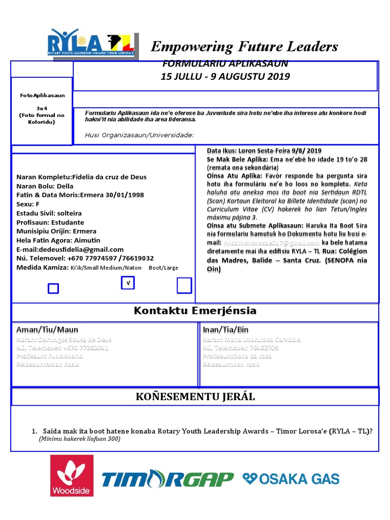 Formulariu Aplikasaun Ryla-Tl 15072019 | PDF