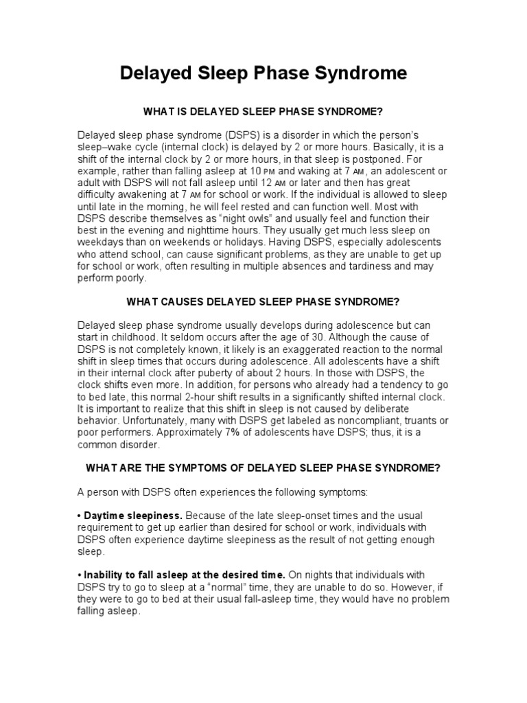 Delayed Sleep Phase Syndrome | PDF | Sleep | Psychiatric Diagnosis