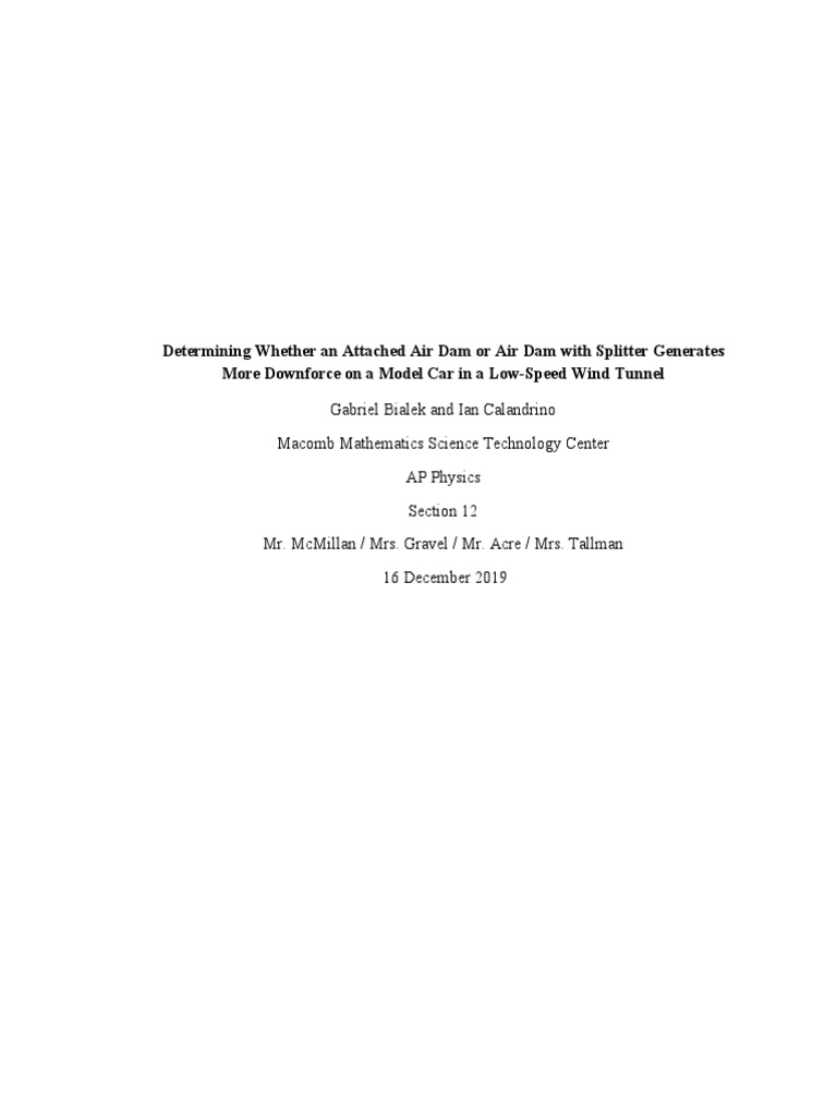 Air Dam vs. Splitter: Downforce Study | PDF | Lift (Force) | Wind Tunnel