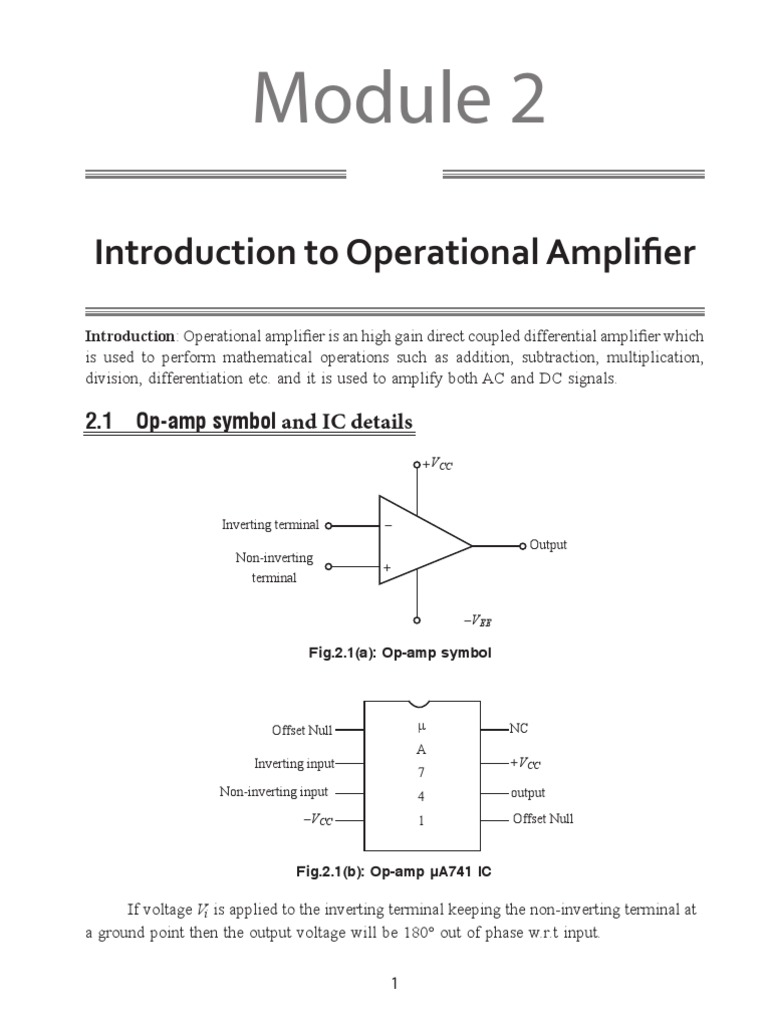 Basic Electronics Mod 3 Operational Amplifier Pdf Pdf Operational