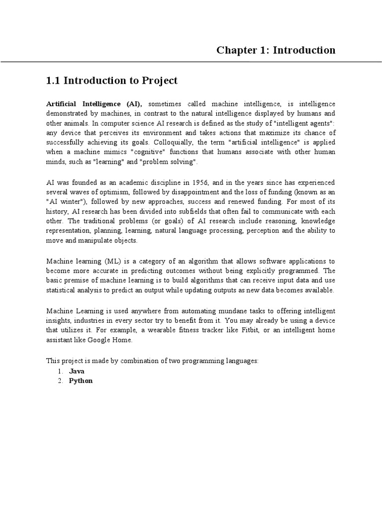 Chapter 1: Introduction 1.1 Introduction To Project | PDF | Artificial Intelligence ...