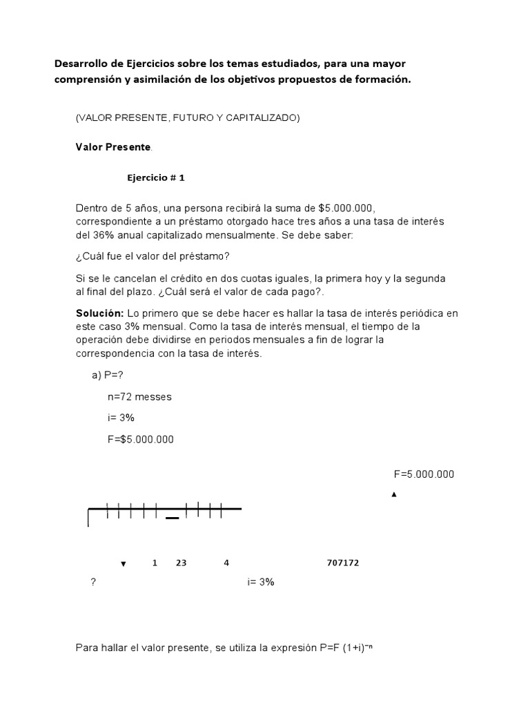 Desarrollo de ejercicios sobre valor presente, valor futuro y anualidades para fortalecer la ...