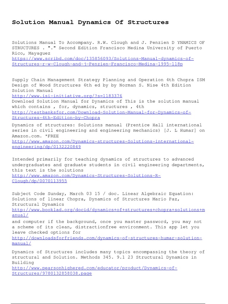 Solution Manual Dynamics of Structures Manual Dynamics of Structures ...