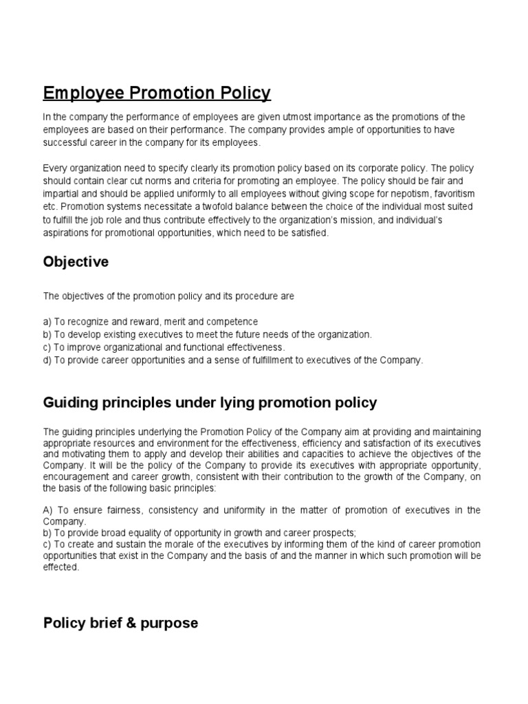 Employee Promotion Policy: Objective | PDF | Performance Appraisal ...
