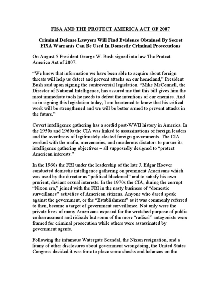 Fisa Web Front Page 08-13-07 | PDF | Foreign Intelligence Surveillance ...
