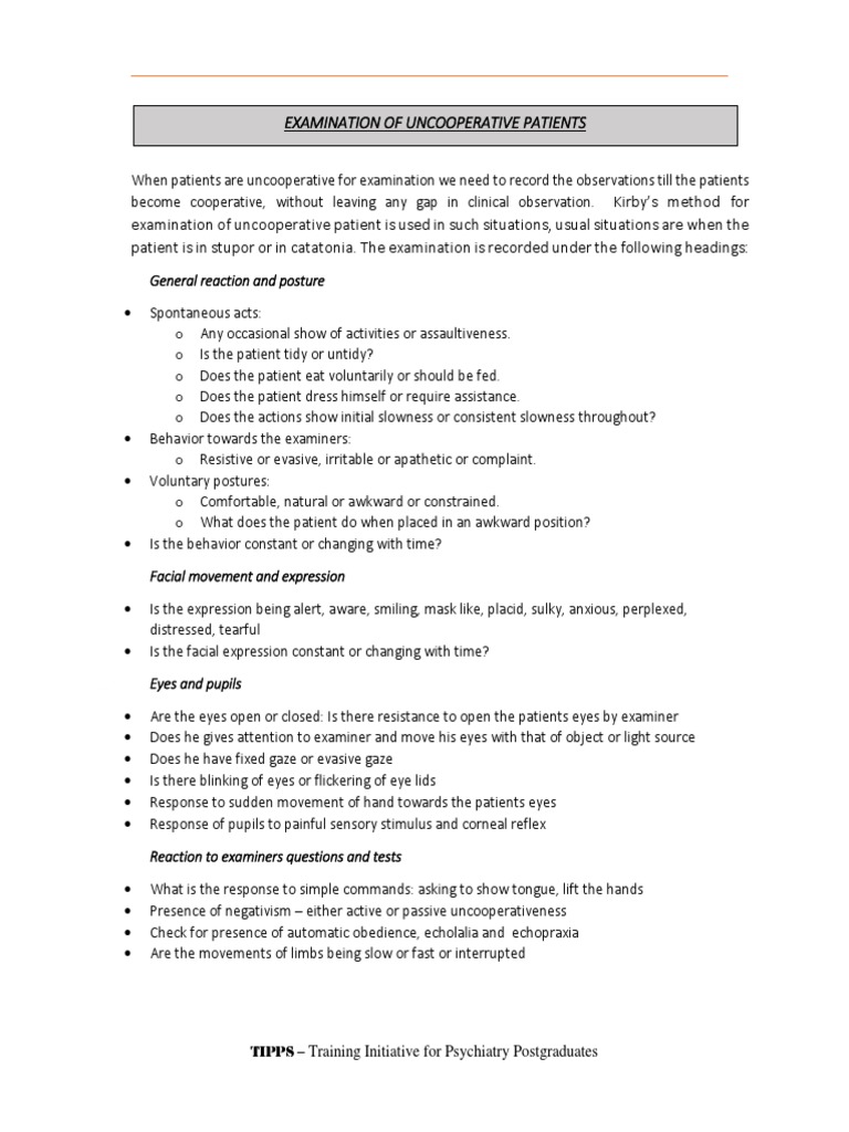 Examination of Uncooperative Patients: General Reaction and Posture ...