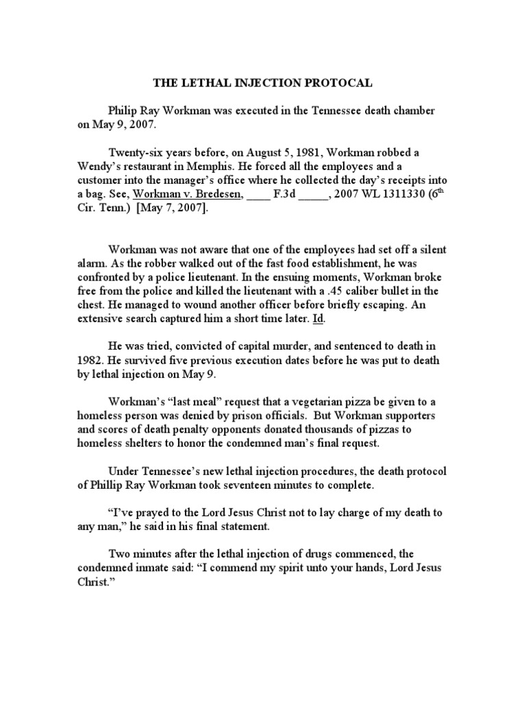 Lethal Injection Protocal 05-31-07 | PDF | Lethal Injection | Electric ...