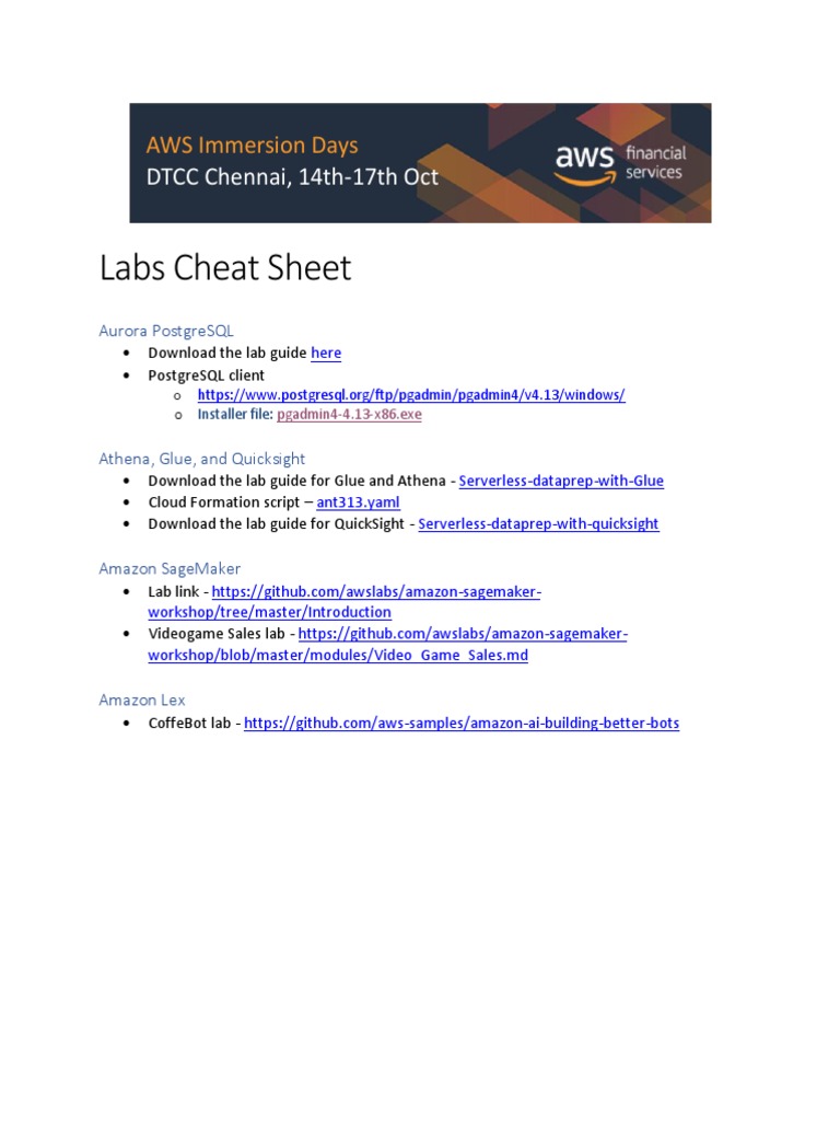Labs Cheat Sheet: DTCC Chennai, 14th-17th Oct | PDF