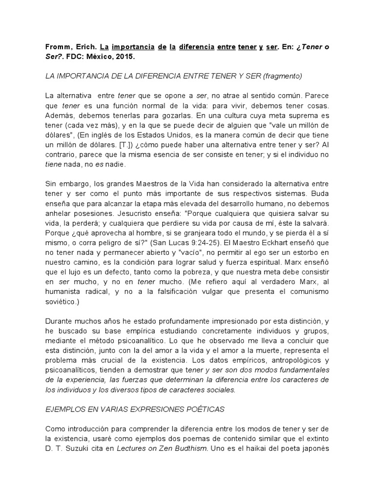 Fromm Tener o Ser | PDF | Erich Fromm | Amor
