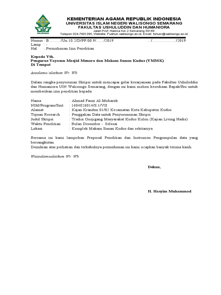 Format Surat Permohonan Izin Penelitian 2019 | PDF