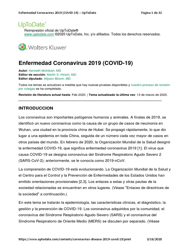 Enfermedad Coronavirus 2019 (COVID-19): Introduccion | Virus | Neumonía