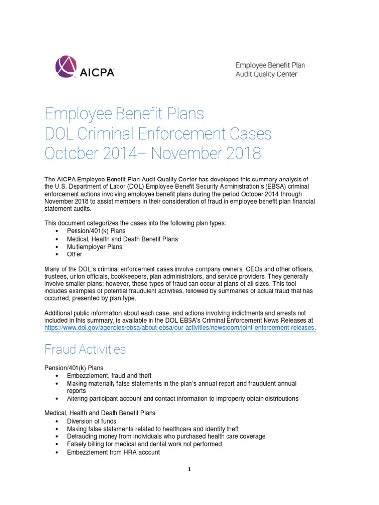 DOL EBSA Criminal Case Summaries PDF | PDF | Fraud | 401(K)