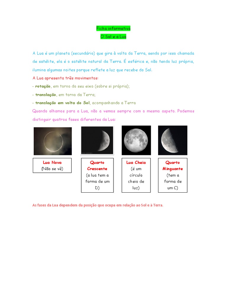 Ficha Informativa - O Sol e A Lua | PDF