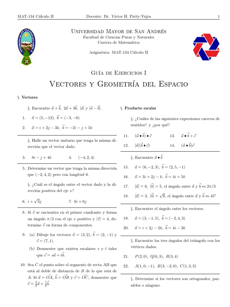 Calculo II-Guia 1 PDF | PDF | Vector Euclidiano | Línea (geometría)