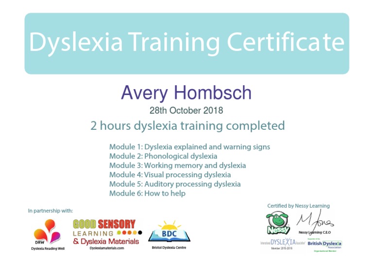 Nessy Learning - Dyslexia Training Certificate | PDF