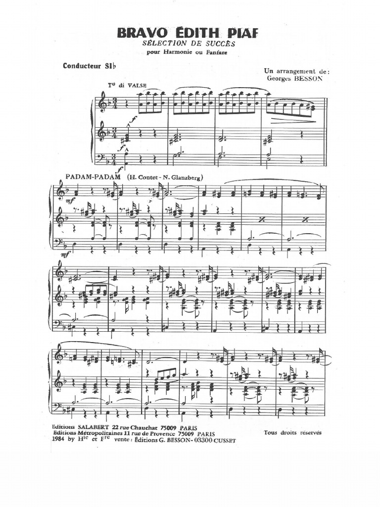 Bravo Edith Piaf Arr. Georges Besson | PDF