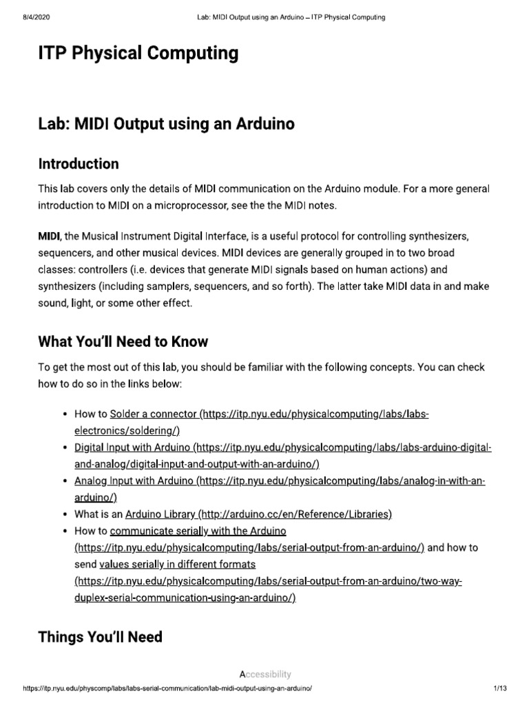 MIDI Output Using An Arduino | PDF