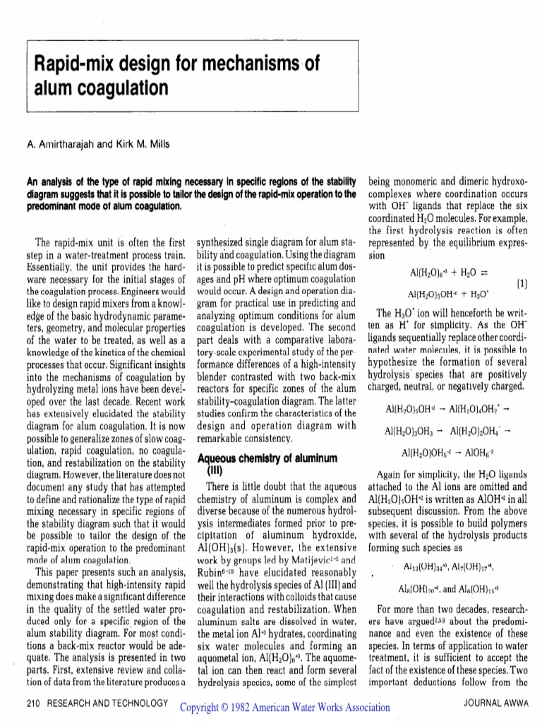 Rapid-Mix Design For Mechanisms of Alum Coagulation | PDF | Chemical ...