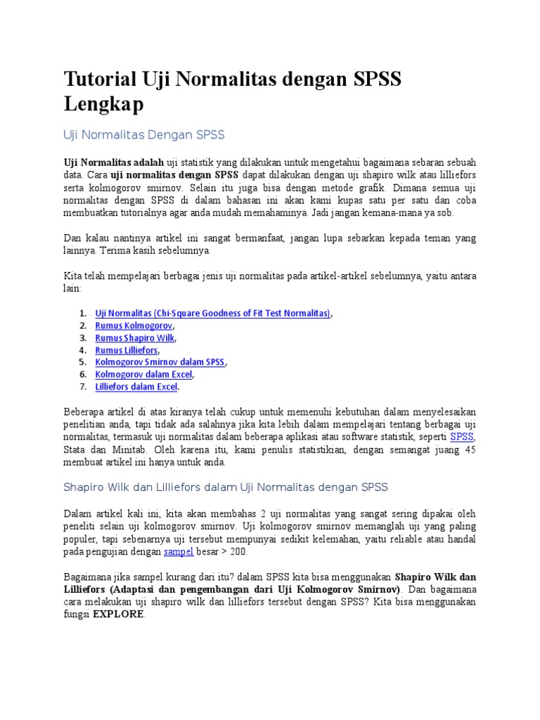 Tutorial Uji Normalitas Dengan SPSS Lengkap | PDF